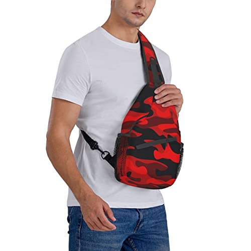 SUPLUCHOM Sling Bag Military Camouflake Camo Red Black Hiking Daypack Crossbody Shoulder Backpack Travel Chest Pack for Men Women