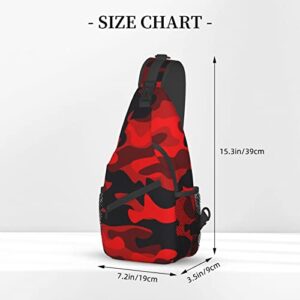 SUPLUCHOM Sling Bag Military Camouflake Camo Red Black Hiking Daypack Crossbody Shoulder Backpack Travel Chest Pack for Men Women