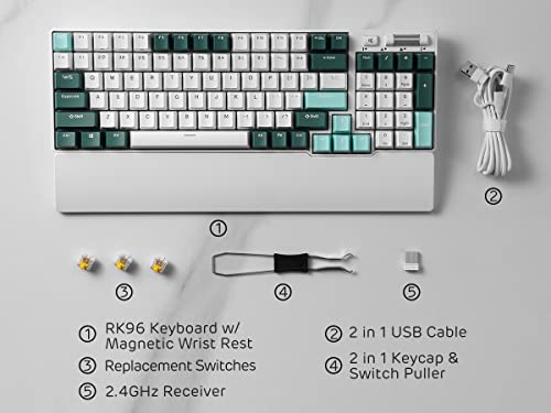 RK ROYAL KLUDGE RK96 RGB Limited Ed, 90% 96 Keys Wireless Triple Mode Bluetooth 5.0/2.4G/USB-C Hot Swappable Mechanical Keyboard w/Wrist Rest, Software Support & Massive Battery, RK Yellow Switch