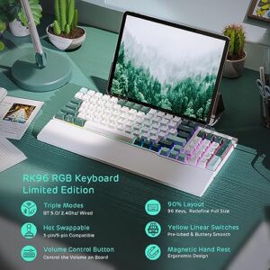 RK ROYAL KLUDGE RK96 RGB Limited Ed, 90% 96 Keys Wireless Triple Mode Bluetooth 5.0/2.4G/USB-C Hot Swappable Mechanical Keyboard w/Wrist Rest, Software Support & Massive Battery, RK Yellow Switch