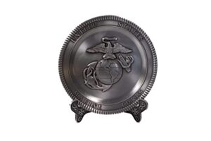 united states marines corps (usmc) licensed collectable pewter plate with brushed nickel finish with usmc logo imprinted decorative with display stand decoration household plates| 5.5 x 5.5 x 0.25"