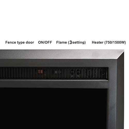 33 inch Low Western Electric Fireplace Insert, Heater, Recessed Mounted with Fire Crackling Sound, Remote Control, 750/1500W, Black