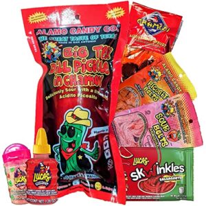 chamoy pickle kit, mexican sour candy dulces, delicious sour belts, lucas 7 pc