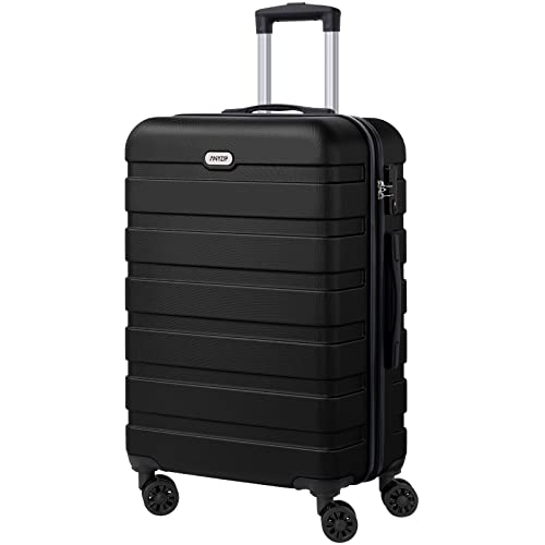 AnyZip Luggage PC ABS Hardside Lightweight Suitcase with 4 Universal Wheels TSA Lock Checked-Medium 24 Inch Black