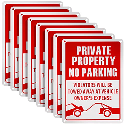 8 Pcs No Parking Signs 14 x 10 inch Violators Will Be Towed Sign Metal Aluminum Private Property Signs for Driveway Trespassing Indoor Outdoor Weatherproof Reflective Rust Free