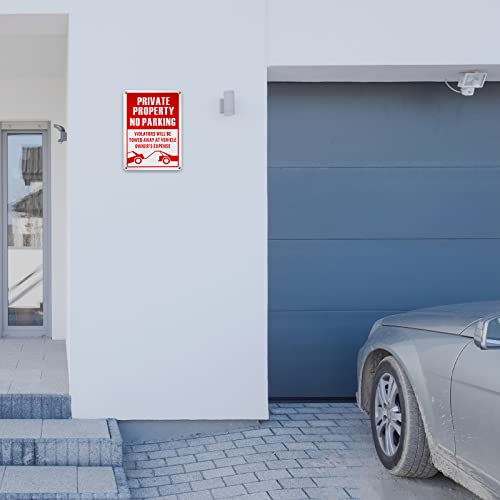 8 Pcs No Parking Signs 14 x 10 inch Violators Will Be Towed Sign Metal Aluminum Private Property Signs for Driveway Trespassing Indoor Outdoor Weatherproof Reflective Rust Free