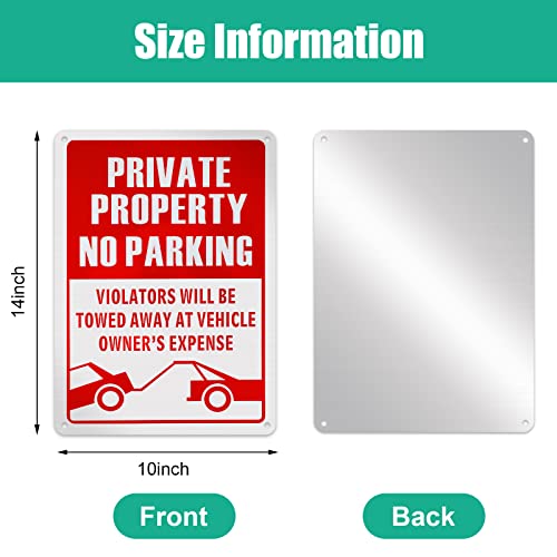 8 Pcs No Parking Signs 14 x 10 inch Violators Will Be Towed Sign Metal Aluminum Private Property Signs for Driveway Trespassing Indoor Outdoor Weatherproof Reflective Rust Free