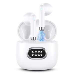 wireless earbuds 5.3 wireless headphones with led display charging case, waterproof ipx7 hands-free headset with mic, hi-fi stereo sound, touch control, 40 hours playback, for iphone/android, white