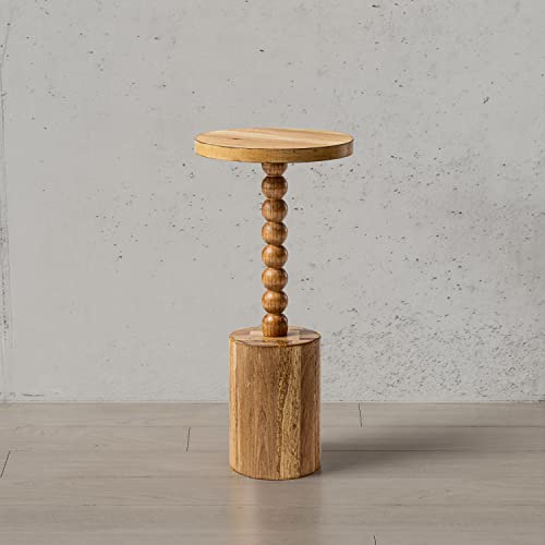 LONYKE Rustic Wood Drink Table, Round Martini Table Farmhouse Pedestal End Table with Base for Small Space Living Room, Bedroom, Natural Wood