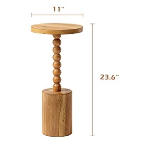 LONYKE Rustic Wood Drink Table, Round Martini Table Farmhouse Pedestal End Table with Base for Small Space Living Room, Bedroom, Natural Wood