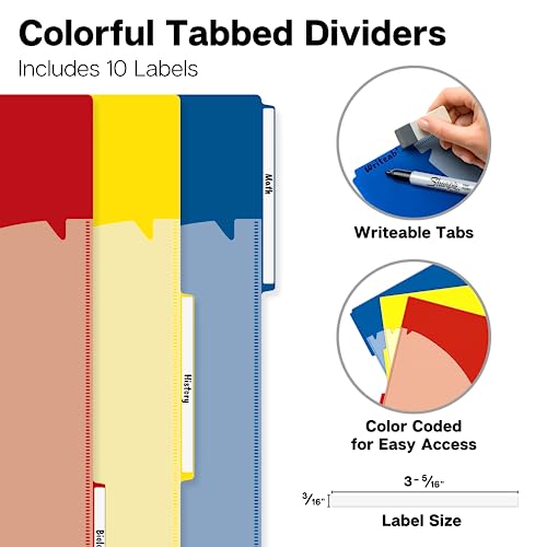 Dunwell 3-Subject Notebook College Ruled - 300 Pages (150 Sheets) Spiral Notebook 8.5 x 11, Tabs, Movable Dividers, Pockets, Dual Poly Covers, Multi Subject Note Book School Supplies