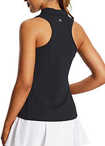 BALEAF Women's Golf Shirts Tank Tops Sleeveless Tennis Polo Racerback with Collar Athletic Tanks Quick Dry-Black-L