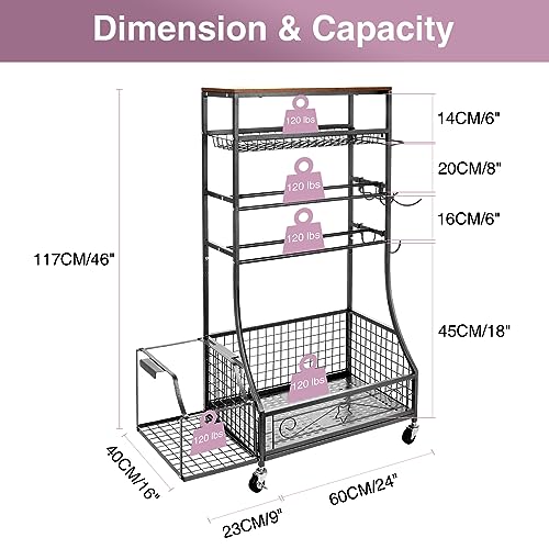 Yoga Mat Storage Rack - Home Gym Storage Rack, Workout Equipment Storage Rack for Dumbbells Yoga Mats Foam Rollers Kettlebells, Weight Rack with Hooks and Wheels