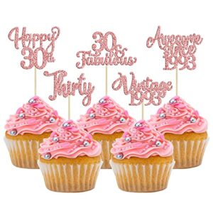 30pcs vintage 1993 cupcake toppers glitter thirty 30 fabulous happy 30th birthday cupcake picks cheers to 30 years for 30th birthday anniversary party cake decorations supplies rose gold