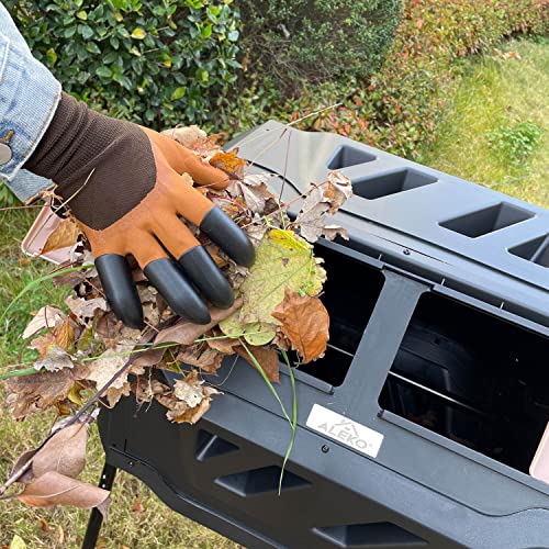 Dual Chamber Compost Tumbler with Gardening Gloves | Easy Assembly Tumbling Composters | 42 Gallon Capacity | Black and Beige | Garden Gloves Included