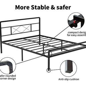 AMOBRO Queen Bed Frame with Headboard and Footboard,14 Inch Heavy Duty Metal Platform Beds Frames Easy Assembly Steel Slats Support No Box Spring Needed Non-Slip