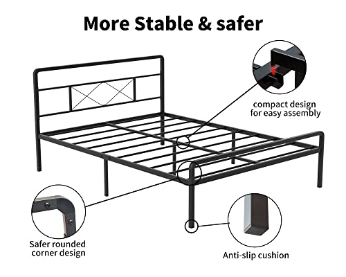 AMOBRO Queen Bed Frame with Headboard and Footboard,14 Inch Heavy Duty Metal Platform Beds Frames Easy Assembly Steel Slats Support No Box Spring Needed Non-Slip