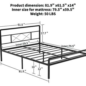 AMOBRO Queen Bed Frame with Headboard and Footboard,14 Inch Heavy Duty Metal Platform Beds Frames Easy Assembly Steel Slats Support No Box Spring Needed Non-Slip