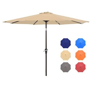 pakarde 9ft patio umbrellas, outdoor patio table umbrella with tilt adjustment and crank lift system for ourdoor patio, lawn, backyard, pool, market, beige