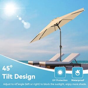 Pakarde 9FT Patio Umbrellas, Outdoor Patio Table Umbrella with Tilt Adjustment and Crank Lift System for Ourdoor Patio, Lawn, Backyard, Pool, Market, Beige