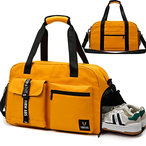 DBPBToU Gym Bag for Women and Men, Duffle Gag for Travel With Shoe Compartment and Wet Compartment, Used as a Overnight Bag (yellow)