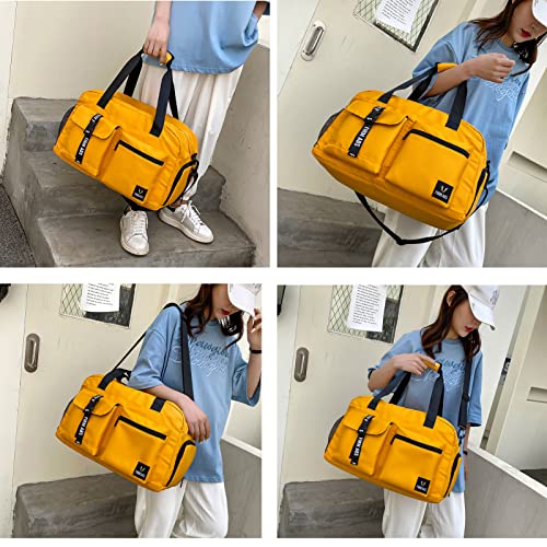 DBPBToU Gym Bag for Women and Men, Duffle Gag for Travel With Shoe Compartment and Wet Compartment, Used as a Overnight Bag (yellow)