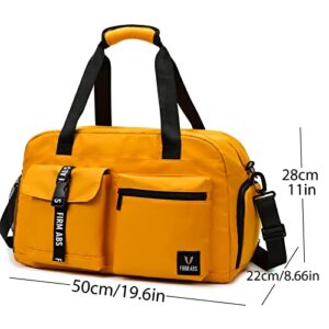 DBPBToU Gym Bag for Women and Men, Duffle Gag for Travel With Shoe Compartment and Wet Compartment, Used as a Overnight Bag (yellow)