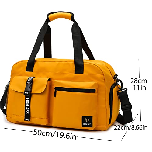 DBPBToU Gym Bag for Women and Men, Duffle Gag for Travel With Shoe Compartment and Wet Compartment, Used as a Overnight Bag (yellow)