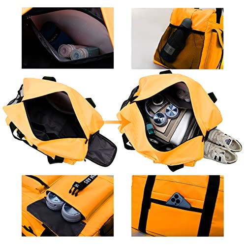 DBPBToU Gym Bag for Women and Men, Duffle Gag for Travel With Shoe Compartment and Wet Compartment, Used as a Overnight Bag (yellow)