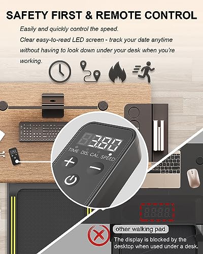 AKSO Walking Pad Under-Desk Treadmill, 300lbs Capacity, Quiet 3.8mph, LED Display Remote Control &APP, Portable Mini Desk Treadmill for Home Office Small Apartment