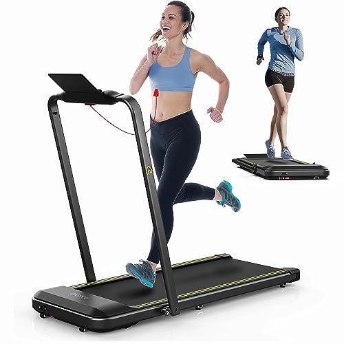 AKSO Foldable Treadmill Walking Pad, 300lb Capacity 2 in 1 Folding Treadmill 7.6mph Under Desk Treadmill with Remote & Smart App, Small Walking Running Jogging for Home Office Portable Treadmill