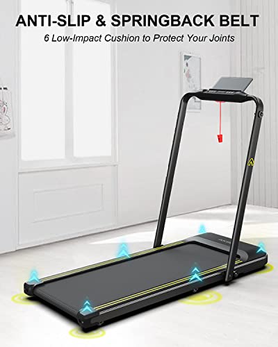 AKSO Foldable Treadmill Walking Pad, 300lb Capacity 2 in 1 Folding Treadmill 7.6mph Under Desk Treadmill with Remote & Smart App, Small Walking Running Jogging for Home Office Portable Treadmill