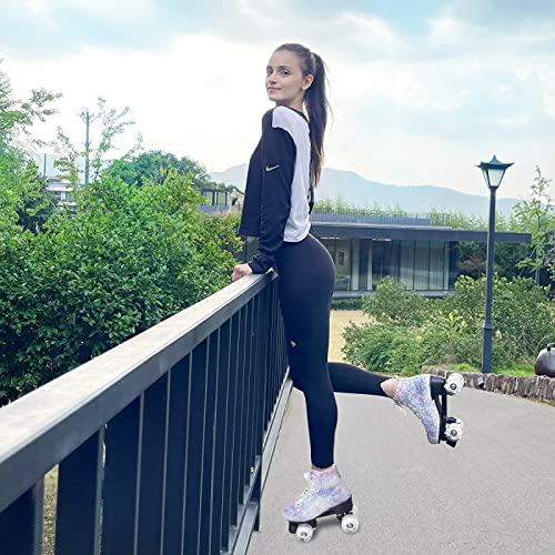 Nattork Roller Skates for Women with Glitter Leather High-top Double Row Rollerskates, Unisex-Adult Derby Skate for Beginner,Fast Braking Rink Skates