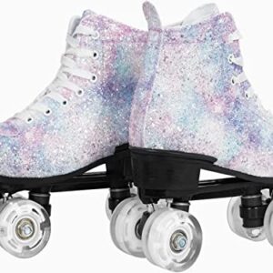 Nattork Roller Skates for Women with Glitter Leather High-top Double Row Rollerskates, Unisex-Adult Derby Skate for Beginner,Fast Braking Rink Skates