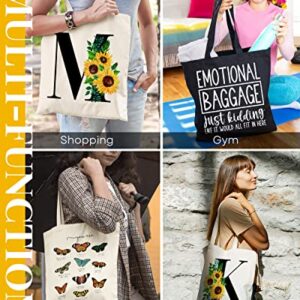 AUSVKAI Canvas Tote Bag Aesthetic for Women, Cute Sunflower Initial Trendy Monogram Personalized Initial Birthday Reusable Cloth Cotton Bags with Handle for Grocery School Shopping Beach