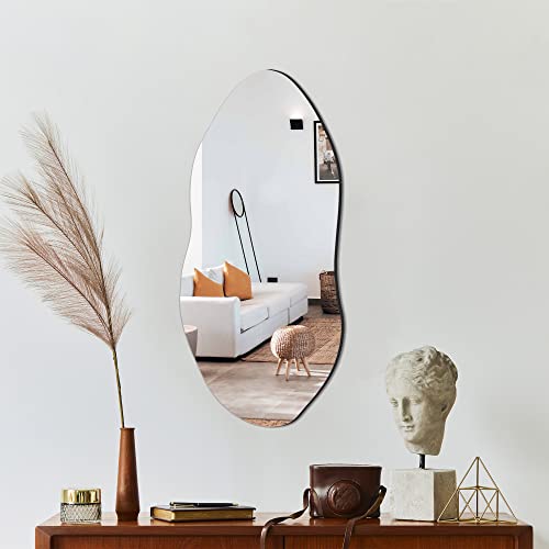 Delma Irregular Wall Mirror for Wall, Entryway, Bedroom, Asymmetrical Mirror with Hooks, Cloud Mirror, Aesthetic Mirror,Frameless Mirror