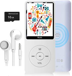 mp3 player, music player with 16gb micro sd card, build-in speaker/photo/video play/fm radio/voice recorder/e-book reader, supports up to 128gb