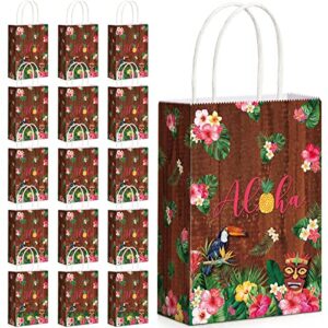 16 pack hawaiian gift bag luau party bags summer tropical paper bag with handle luau treat bag palm leaf candy bag for summer tropical aloha festival hawaiian luau holiday party supplies favor (wood)