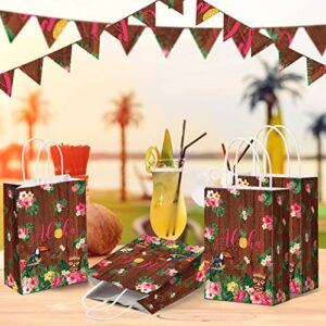 16 Pack Hawaiian Gift Bag Luau Party Bags Summer Tropical Paper Bag with Handle Luau Treat Bag Palm Leaf Candy Bag for Summer Tropical Aloha Festival Hawaiian Luau Holiday Party Supplies Favor (Wood)