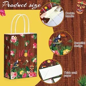 16 Pack Hawaiian Gift Bag Luau Party Bags Summer Tropical Paper Bag with Handle Luau Treat Bag Palm Leaf Candy Bag for Summer Tropical Aloha Festival Hawaiian Luau Holiday Party Supplies Favor (Wood)