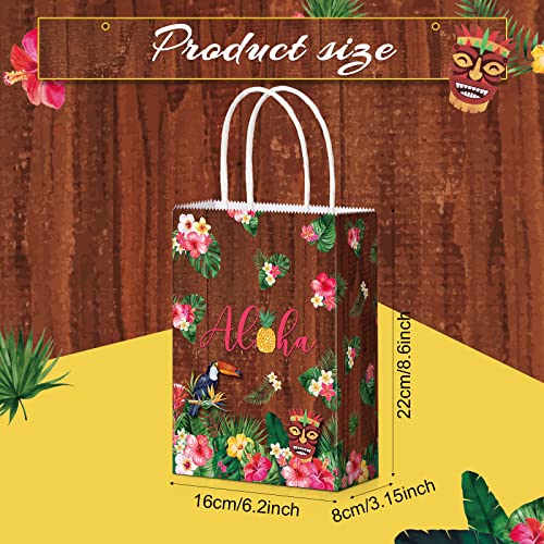 16 Pack Hawaiian Gift Bag Luau Party Bags Summer Tropical Paper Bag with Handle Luau Treat Bag Palm Leaf Candy Bag for Summer Tropical Aloha Festival Hawaiian Luau Holiday Party Supplies Favor (Wood)