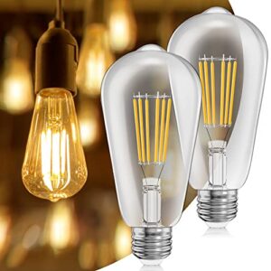 unilamp e26 led bulb 60 watt equivalent dimmable, 6w edison light bulb, 2700k warm white, 600lm, st64 e26 edison dimmable bulb, vintage led filament bulbs, 2 pack