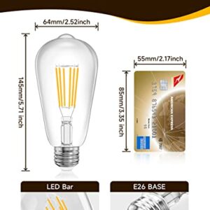 UNILAMP E26 LED Bulb 60 Watt Equivalent Dimmable, 6W Edison Light Bulb, 2700K Warm White, 600LM, ST64 E26 Edison Dimmable Bulb, Vintage LED Filament Bulbs, 2 Pack