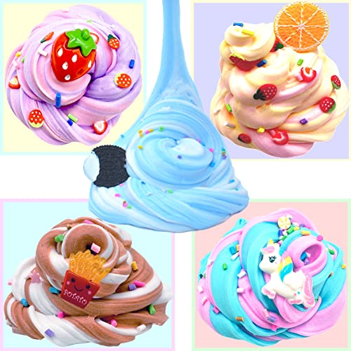 5 Pack Butter Slime,Pink Strawberry, Blue Ice Cream, Coffee Cotten Candy Slime with Dual Colors, Super Soft and Non-Sticky, Birthday Gifts for Girl and Boys