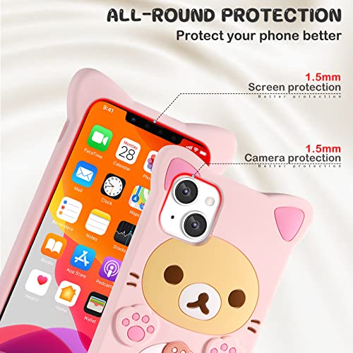 STSNano Kawaii Phone Case for iPhone 13 Mini 5.4'' 3D Cute Cartoon Bear Phone Case Fashion Cool Funny Bear Soft TPU Protective Case for iPhone 13 Mini Silicone Cover for Women Girls Kids PK