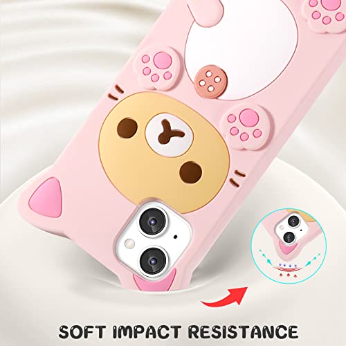 STSNano Kawaii Phone Case for iPhone 13 Mini 5.4'' 3D Cute Cartoon Bear Phone Case Fashion Cool Funny Bear Soft TPU Protective Case for iPhone 13 Mini Silicone Cover for Women Girls Kids PK