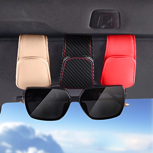 AICEL Sunglasses Holders for Car Sun Visor, Leather Eyeglasses Hanger Mounter, Magnetic Glasses Holder and Ticket Card Clip, Auto Interior Accessories Universal for SUV Pickup Truck