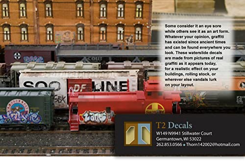 N Scale 1:160 Graffiti Waterslide Decals Set #45 - Weather Your Rolling Stock & Structures!