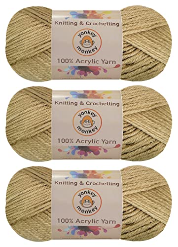 100% Acrylic Fancy Yarn 3-Pack by Yonkey Monkey Knitting Crochet DIY Art Craft (Chestnut 81)