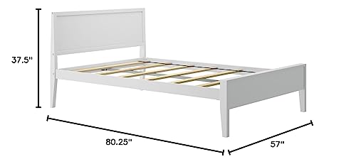 Plank+Beam Solid Wood Full Bed Frame with Panel Headboard, Modern Full Platform Bed with Wood Slat Support, No Box Spring Needed, White